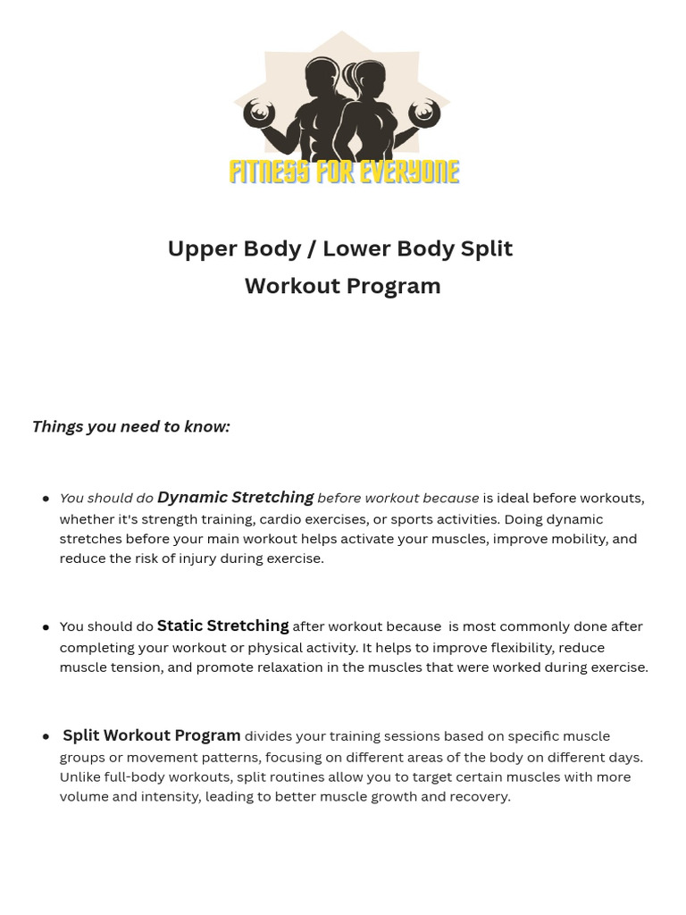 14 Upper Body Lower Body Split Workout Program. | PDF | Kettlebell ...