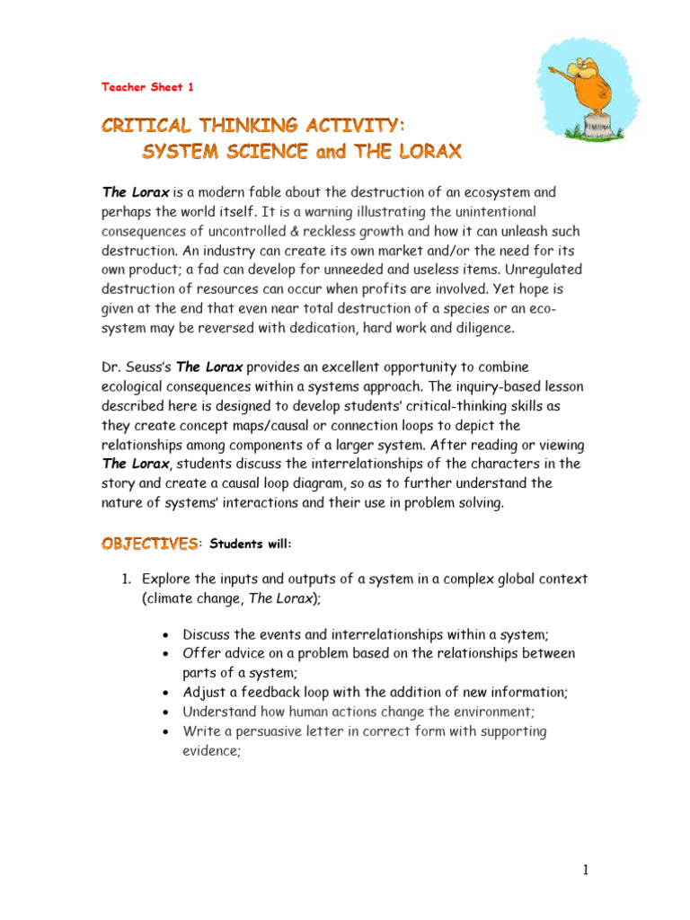 Teacher CTA System Science and The Lorax | PDF | Natural Environment
