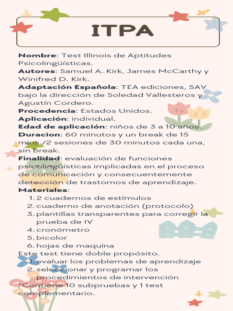 ITPA: Test de Aptitudes Psicolingüísticas | PDF