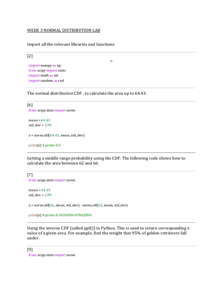WEEK 3 NORMAL DISTRIBUTION LAB | PDF