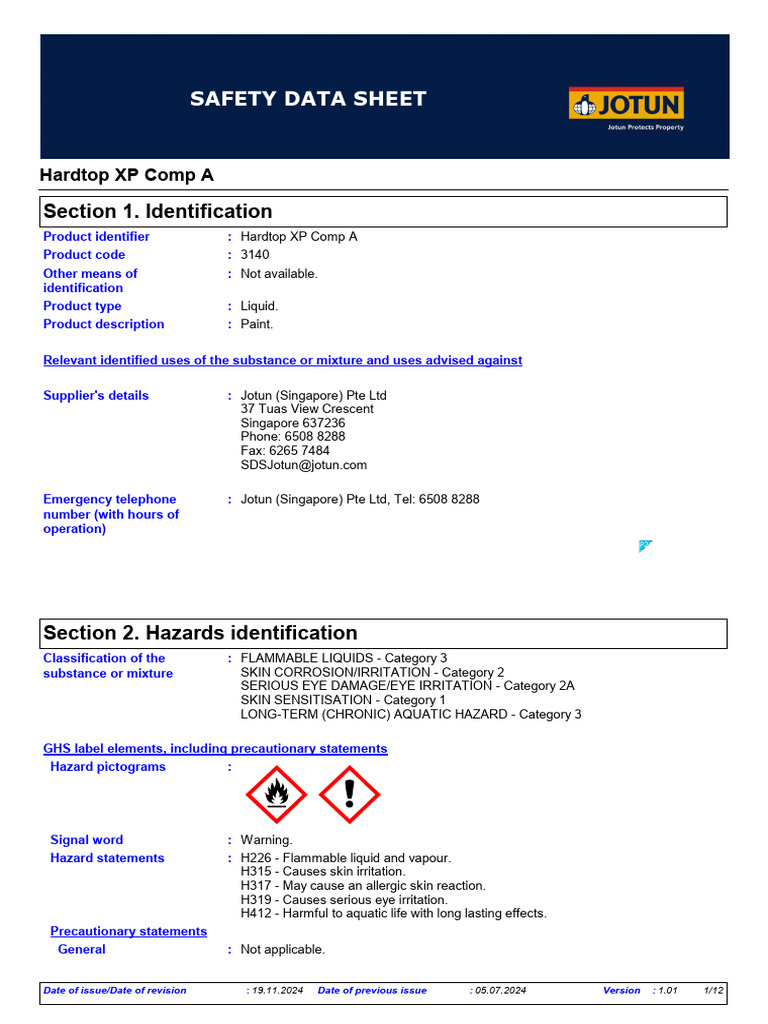 Safety Data Sheet: Section 1. Identification | PDF | Toxicity | Firefighter