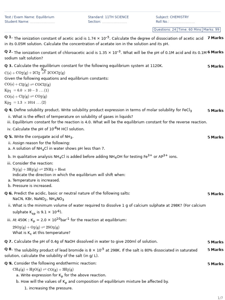 Equilibrium-11TH SCIENCE-CHEMISTRY | PDF | Chemical Equilibrium ...
