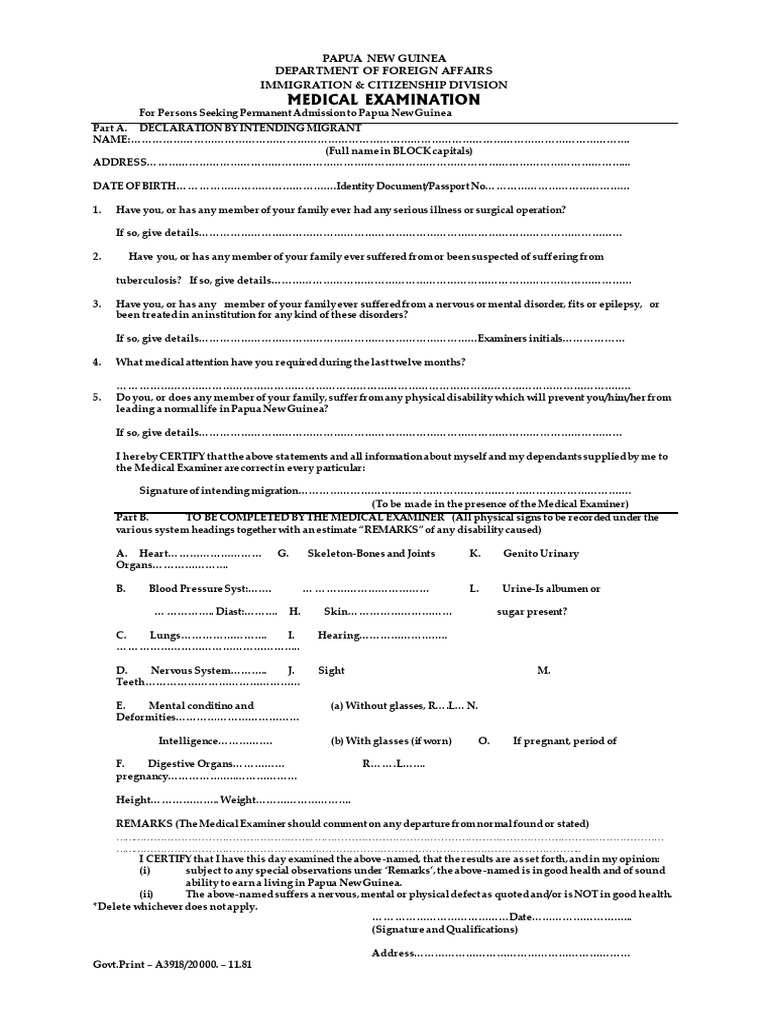 Medical - Examination - Report - Form 2 | PDF | Human Diseases And ...