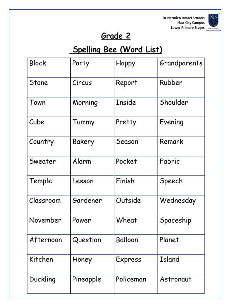 G2 Spelling Bee (Word List) | PDF