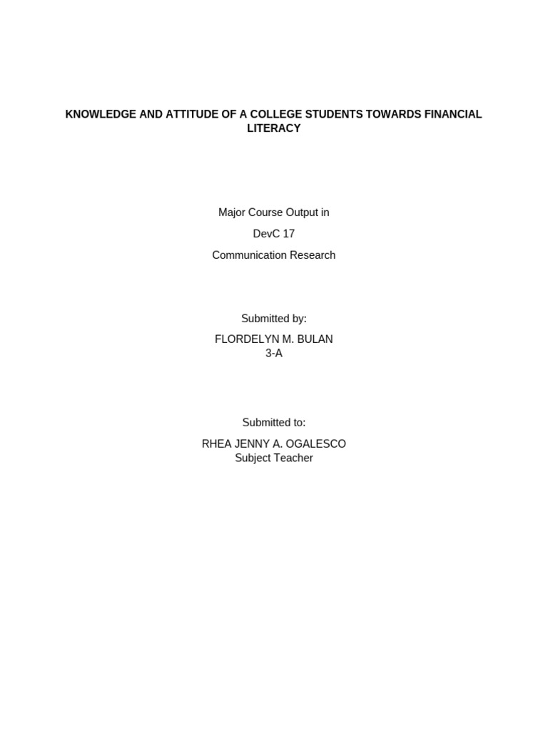 College Students' Financial Literacy Insights | PDF | Financial ...