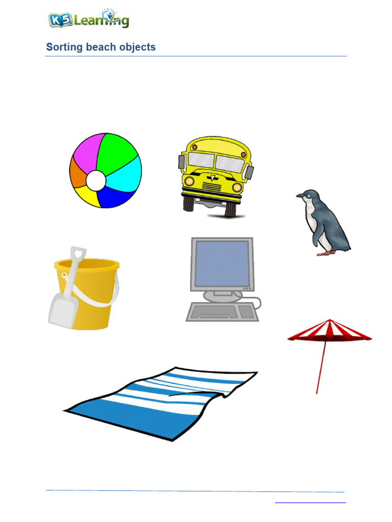 Kindergarten Beach Sorting Worksheet | PDF