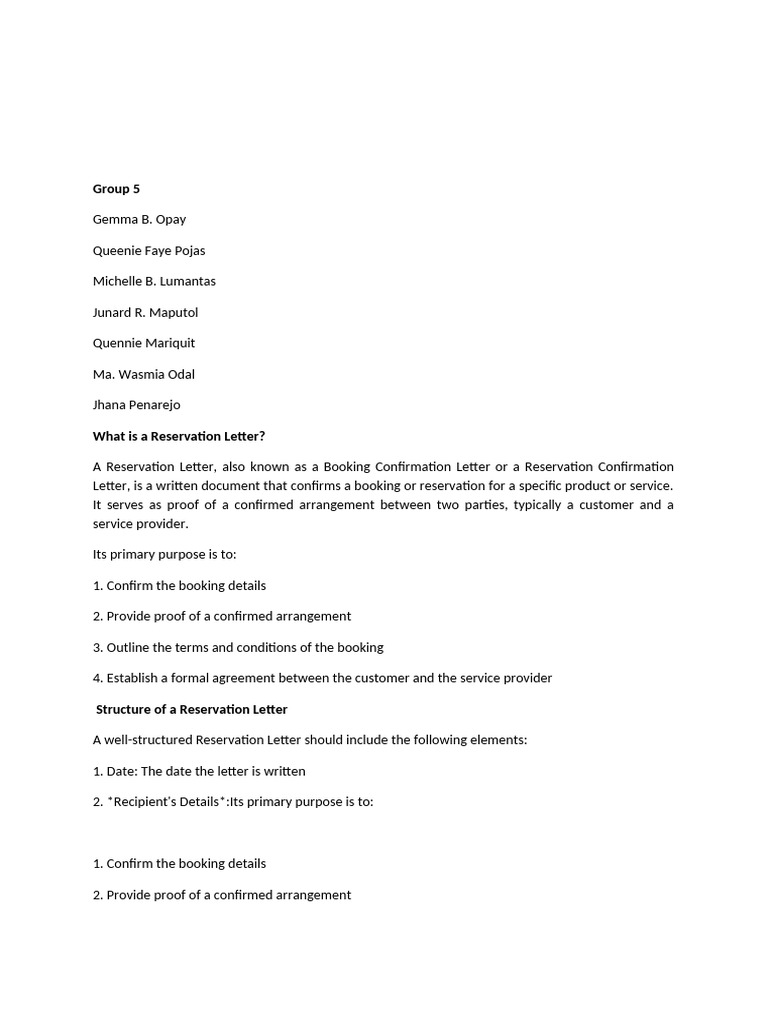 Understanding Reservation Letters | PDF