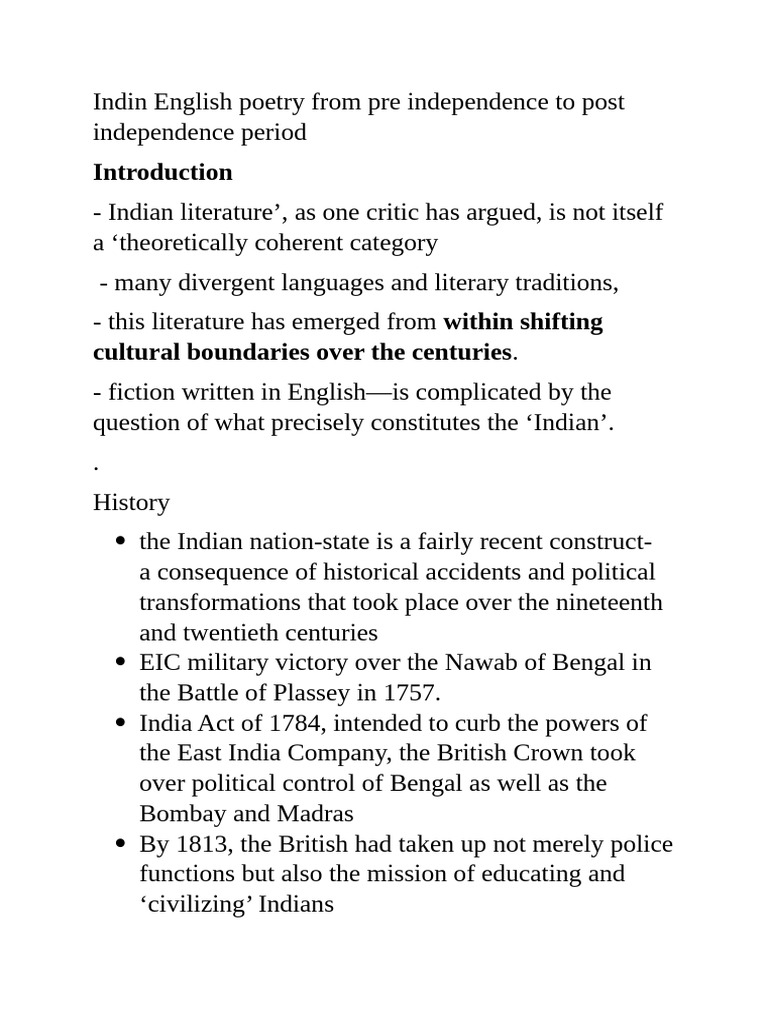 Indin English Poetry From Pre Independence To Post Independence Period ...