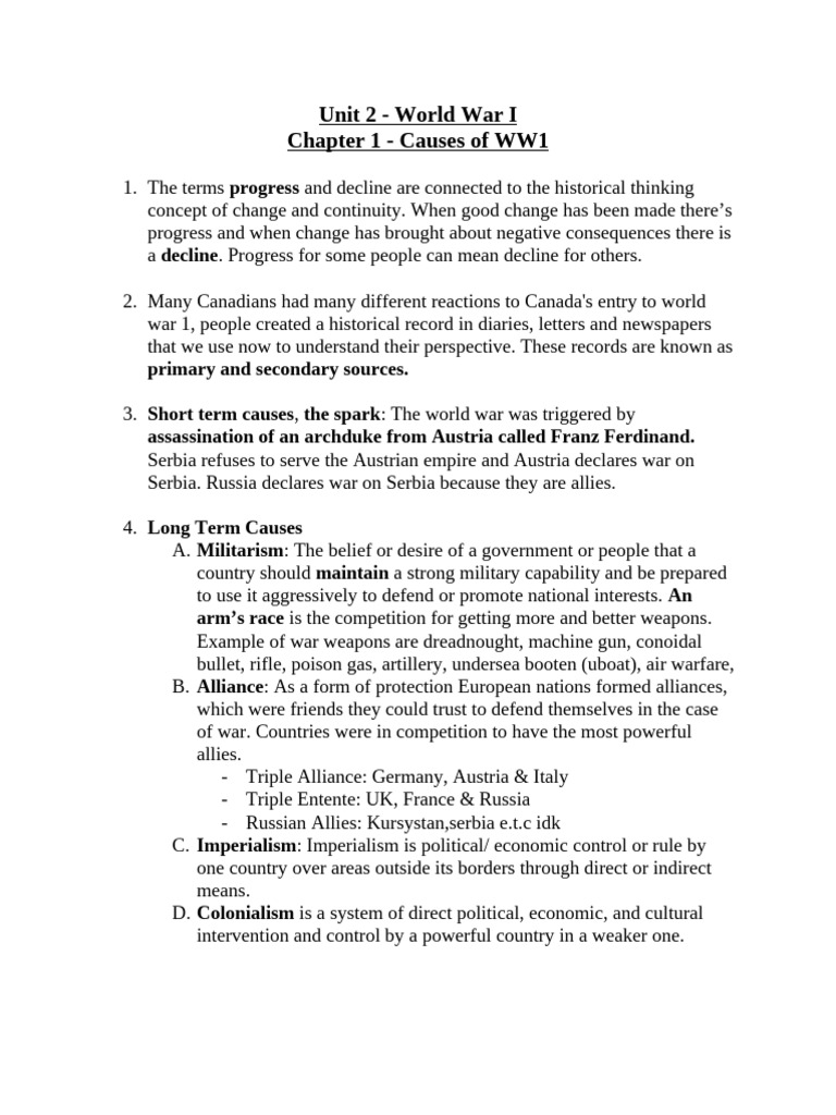 Grade 10 Canadian History - World War I Study Notes | PDF | Propaganda ...