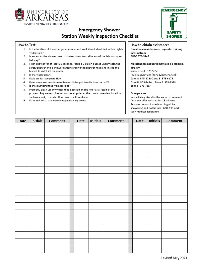 Emergency Shower Inspection Checklist | PDF | Shower | Hydraulic ...