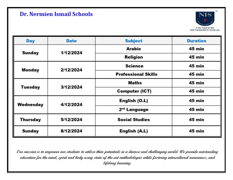 2024/2025 Primary Exam Schedule | PDF