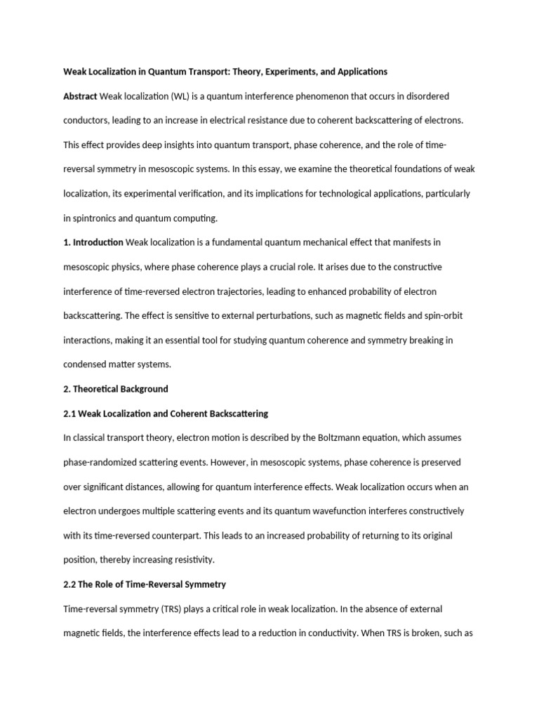 Weak Localization in Quantum Transport | PDF | Electron | Graphene