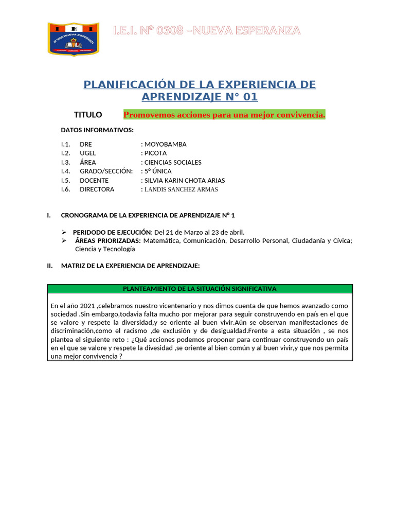 PLANIF.DE EXP. 5°CCSS | PDF | Hora | Aprendizaje