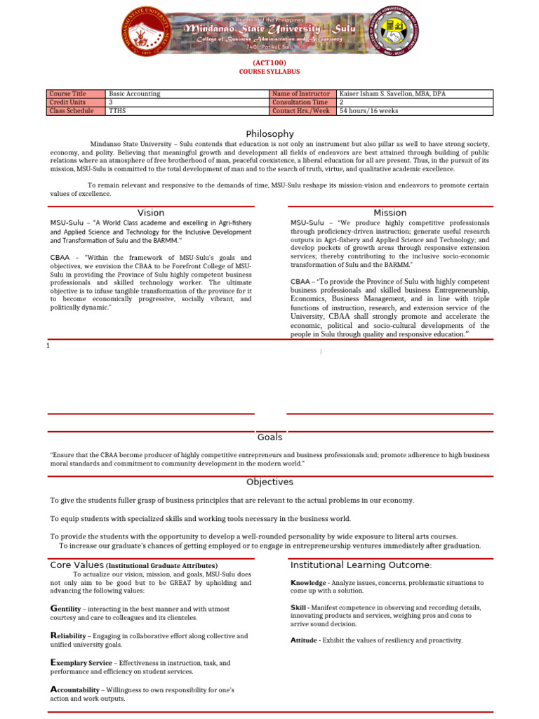 Basic Accounting OBE Syllabus | PDF | Inventory | Accounting