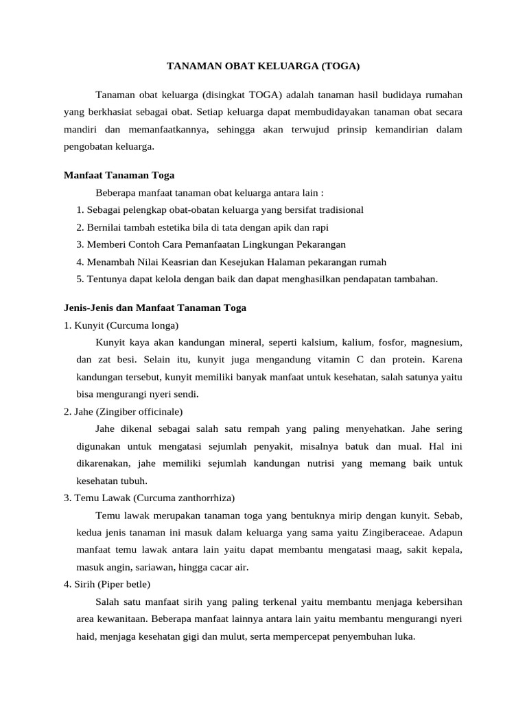 Tanaman Toga dan Manfaatnya | PDF
