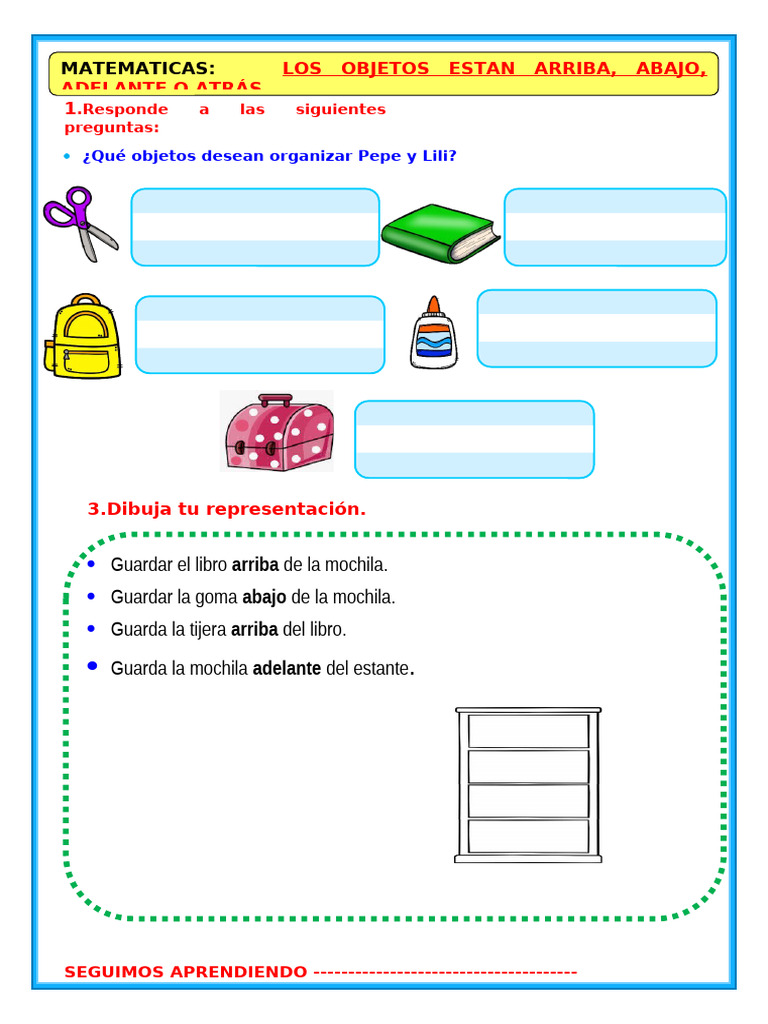 U0 S1 Ficha D2 Mat Arriba, Abajo, Delante o Detras | PDF