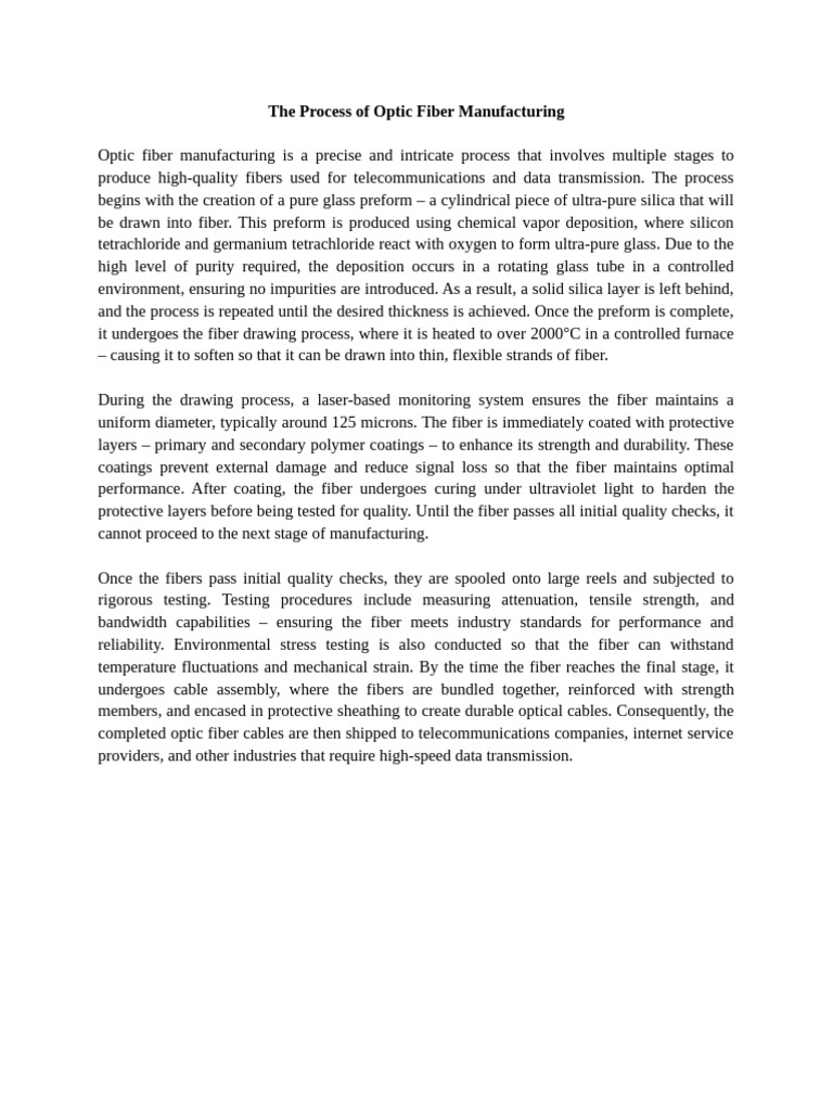 Process Paragraph - Fiber Optic Manufacturing | PDF