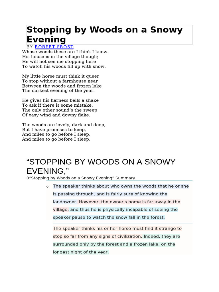 Stopping by woods on a snowy evening | PDF | Poetry | Poetics