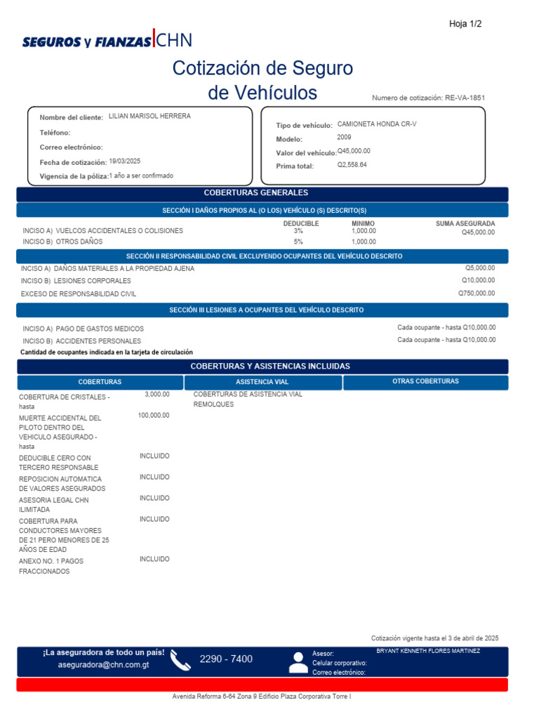 Cotización Seguro Vehicular Q10 Cedap | PDF