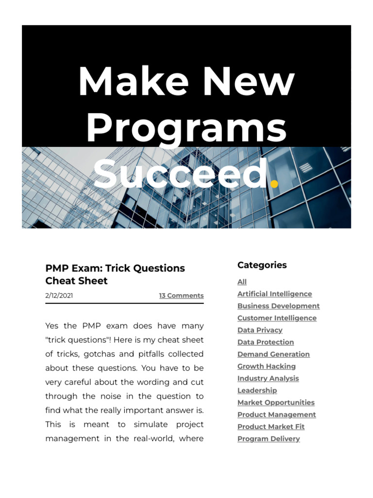 PMP Exam Trick Questions Cheat Sheet | PDF