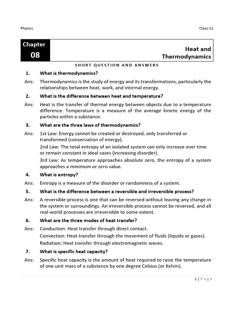 Class 11 Heat and Thermodynamics Q&A | PDF | Gases | Heat