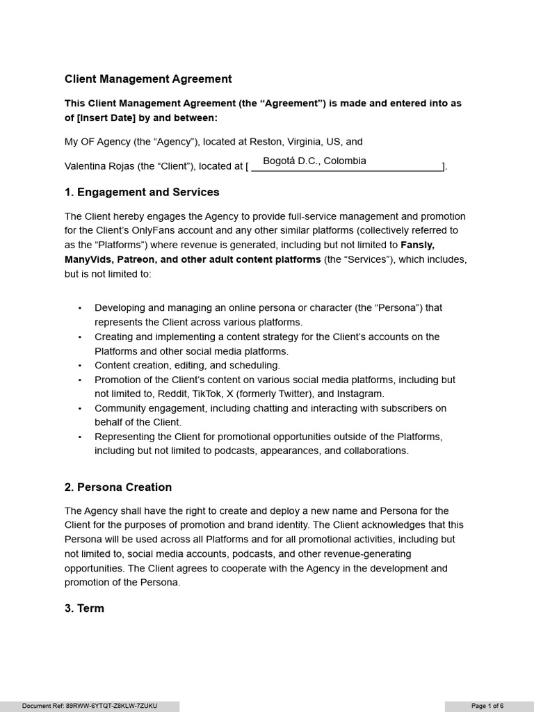 Client Management Agreement for OnlyFans | PDF | Indemnity | Taxes