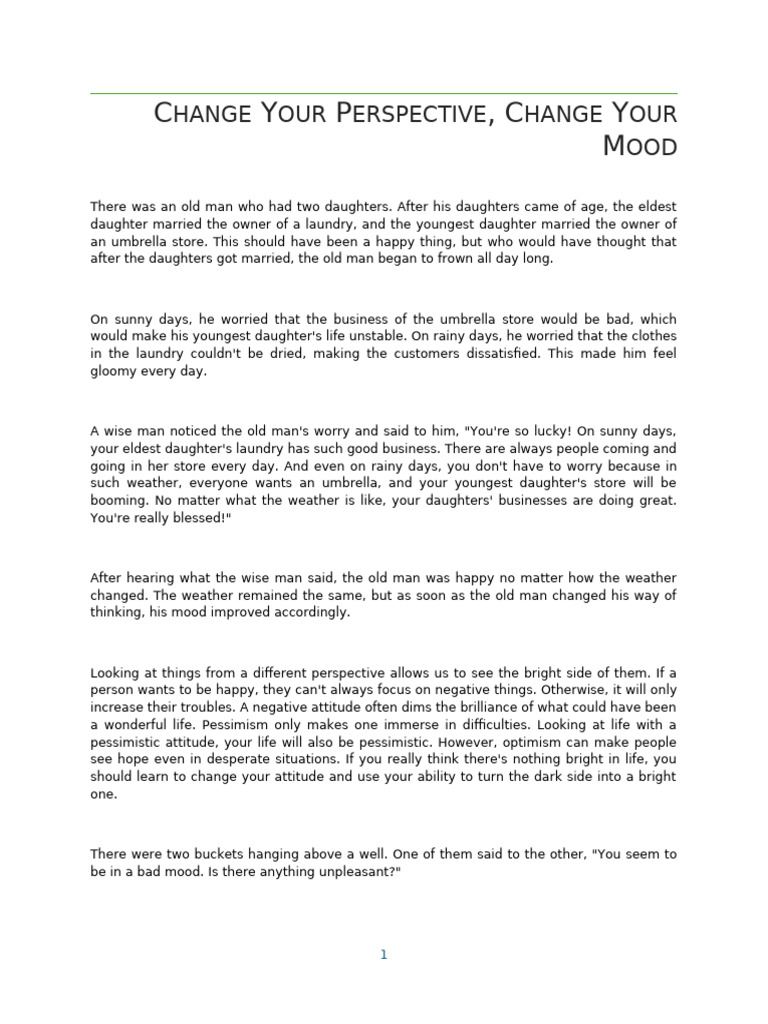 Change Your Perspective, Change Your Mood | PDF | Pessimism | Optimism