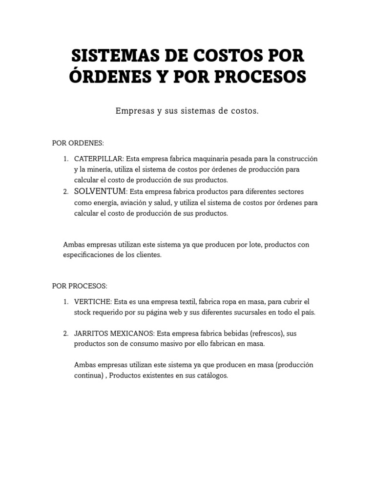 Sistemas de Costos Por Órdenes y Por Procesos | PDF