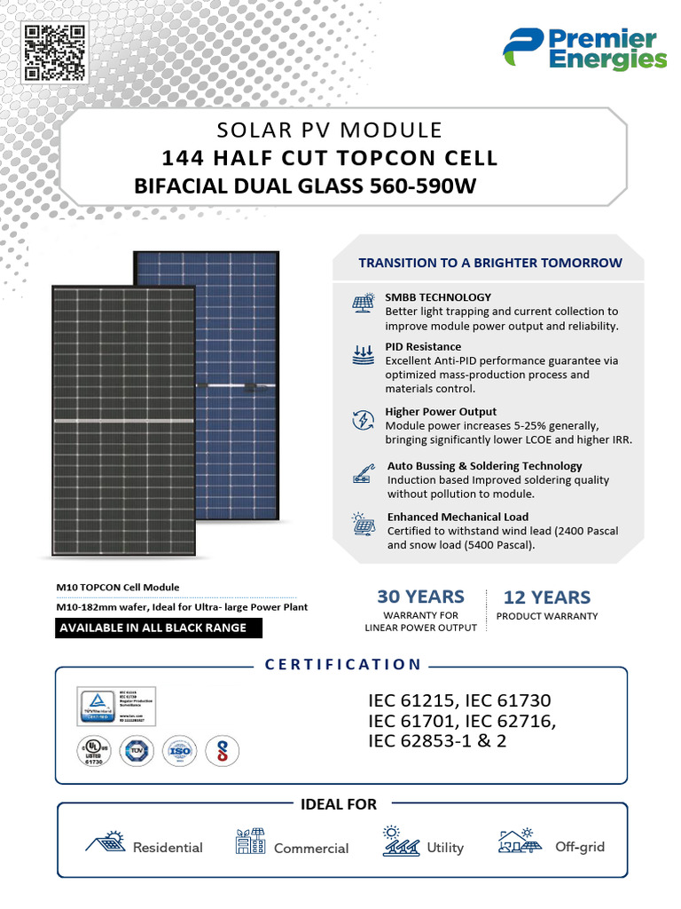 Data Sheet-144 HC - Bifacial TOPCON Dual Glass 560-590 WP | PDF | Solar ...