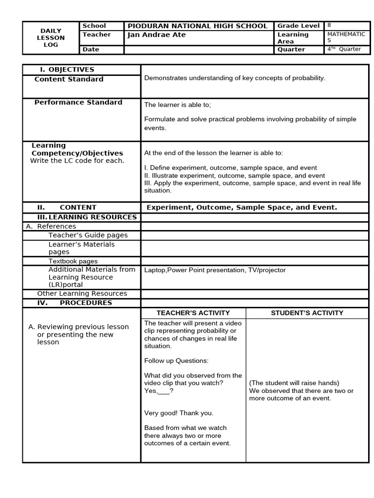 Illustrate An Experiment, Outcome, Sample Space and Event. | PDF ...