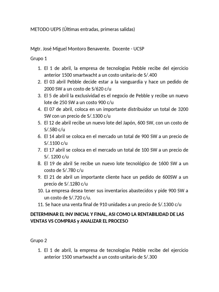 METODO UEPS - EJERCICIO | PDF