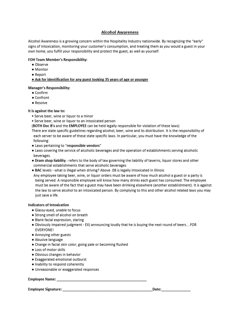 Alcohol Awareness in Hospitality Industry | PDF | Alcoholic Beverages ...
