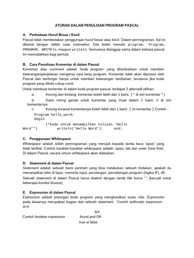 Aturan Penulisan Identifier Pascal | PDF
