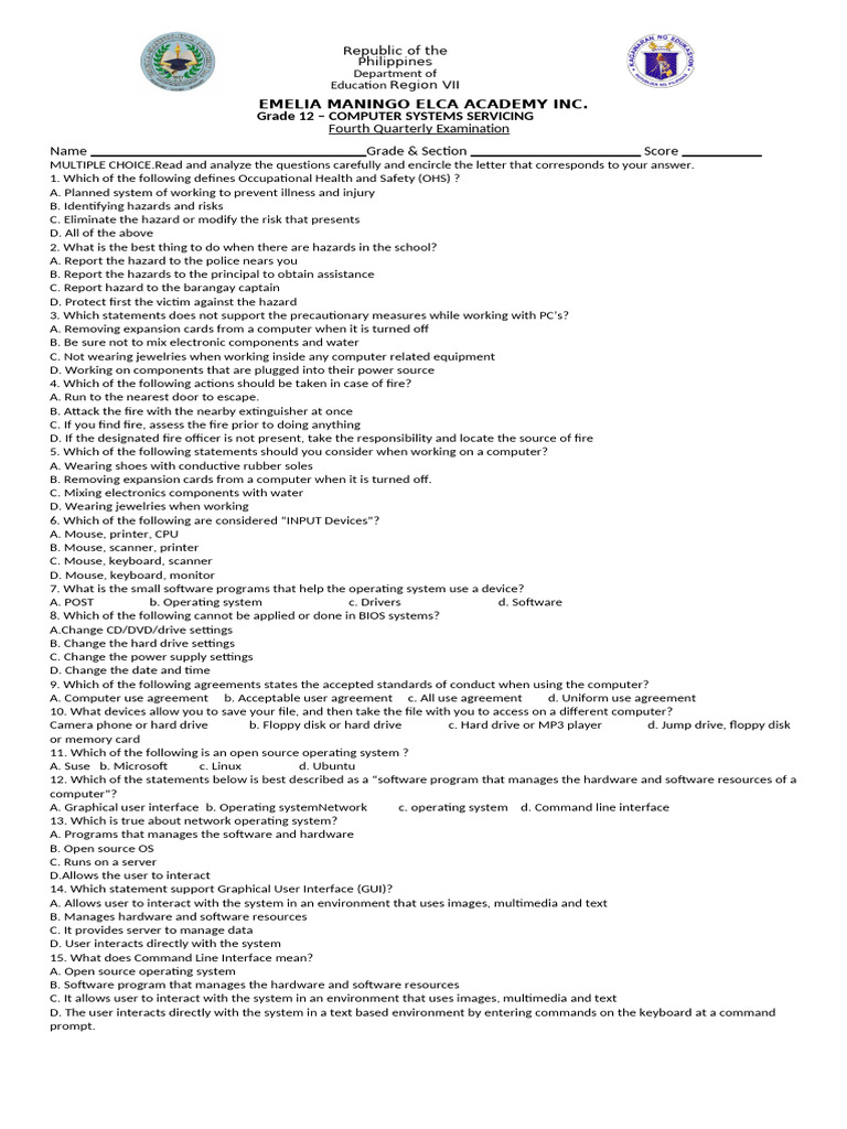 Grade 12 Computer Systems Exam Key | PDF | Operating System | Graphical ...
