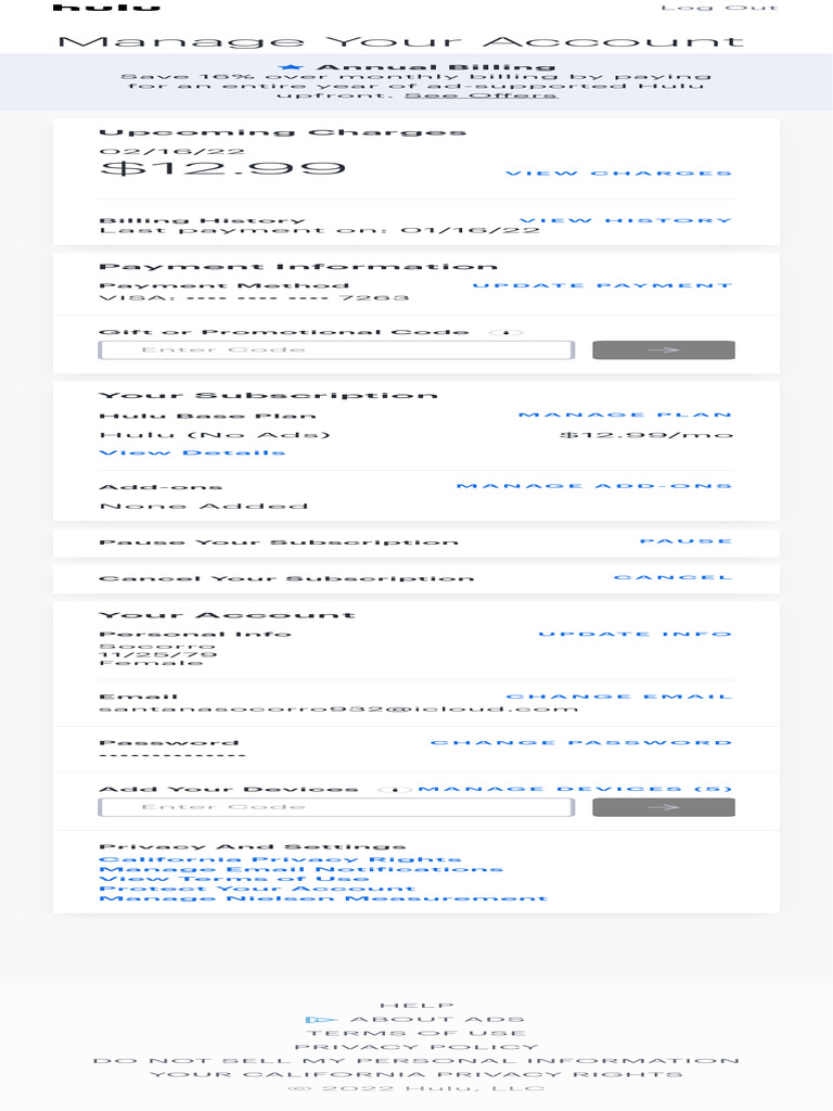 Your Account Hulu | PDF