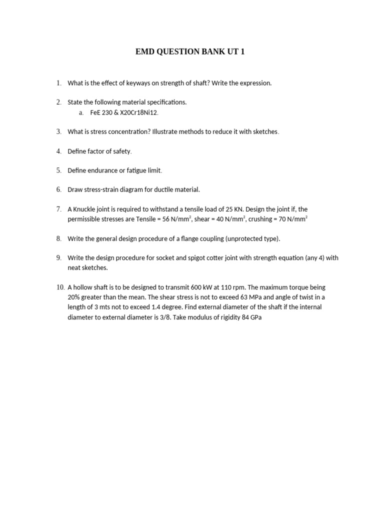 Emd Question Bank Ut 1 | PDF