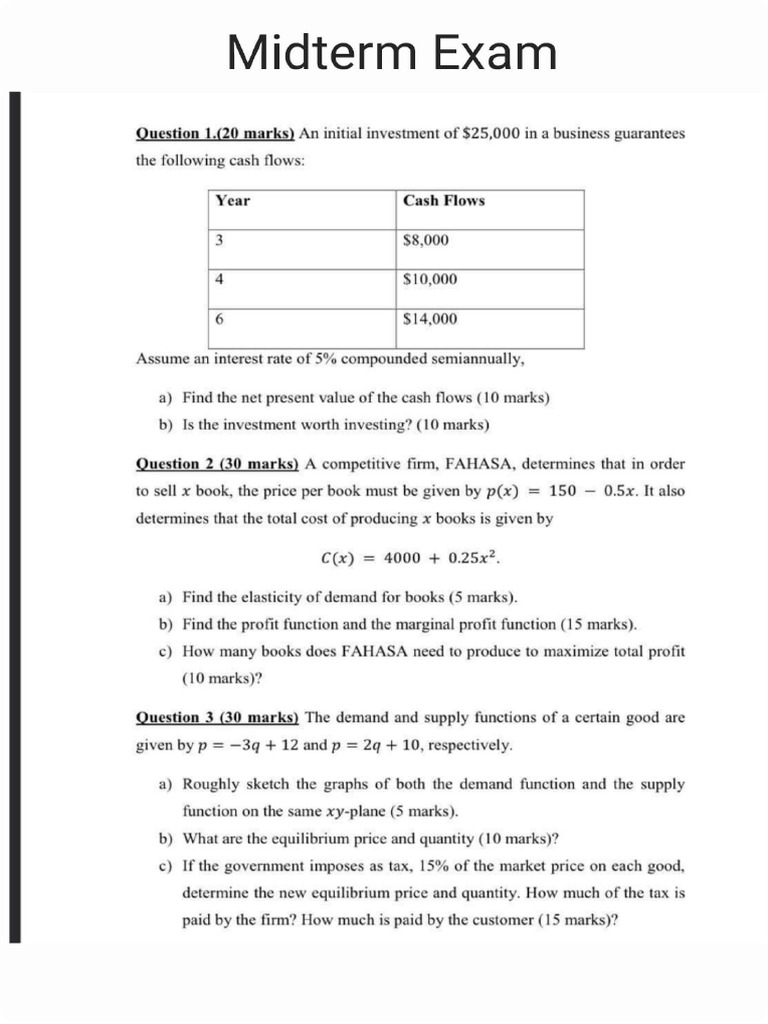 Mindterm Exam Math For Business Truong Dai Hoc Quoc Te Dai Hoc Quoc Gi 81732 | PDF