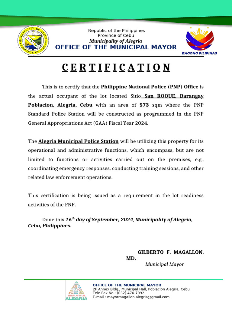 Pnp_letter of Certification | PDF | Law Enforcement | Crime & Violence