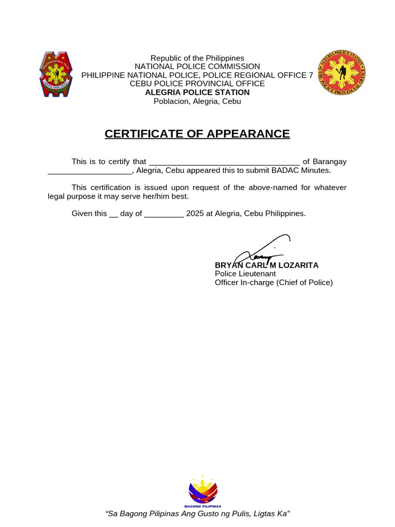 Certificate of Appearance BPAT | PDF