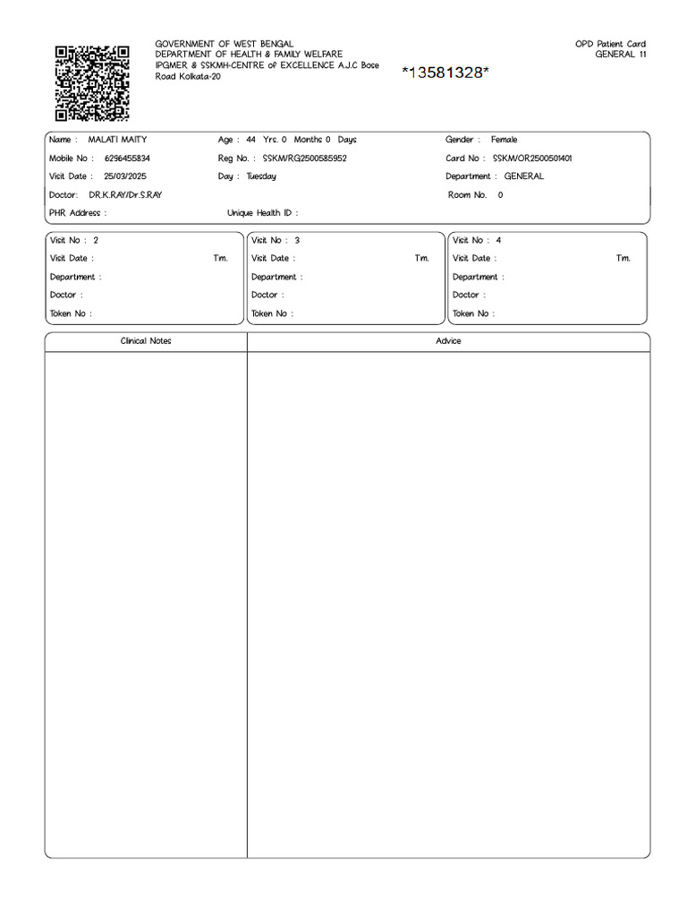 OPD Patient Card for Malati Maity | PDF