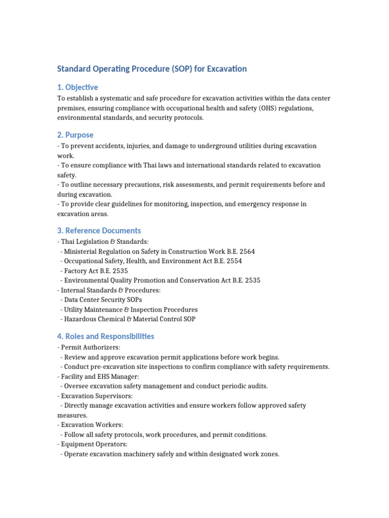 Excavation SOP for Data Center Safety | PDF | Occupational Safety And ...