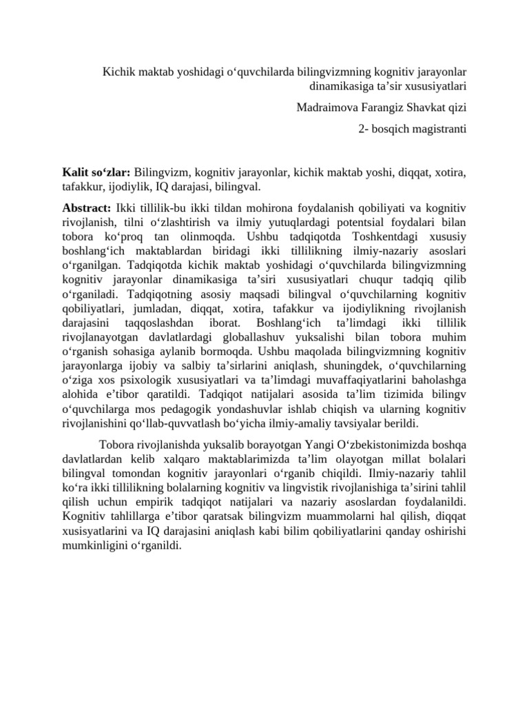 Dissertatsiya Maqola 4 | PDF