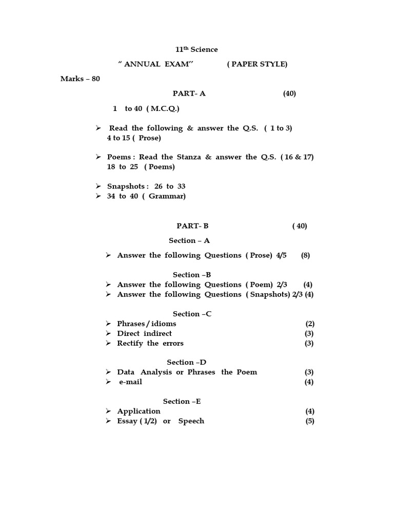 11th Science English Exam Paper Pattern | PDF