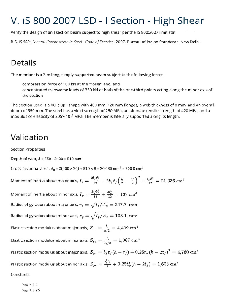 IS 800 2007 LSD - I Section - High Shear | PDF