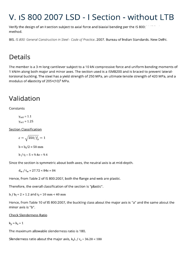 IS 800 2007 LSD - I Section - Without LTB | PDF