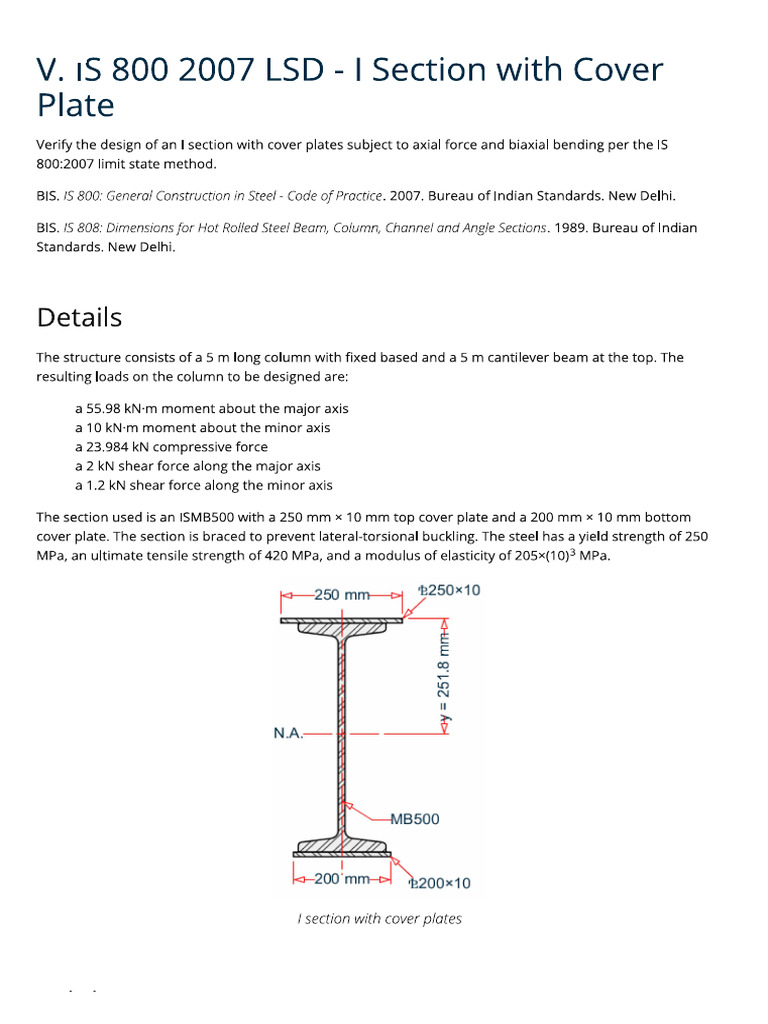 IS 800 2007 LSD - I Section with Cover Plate | PDF