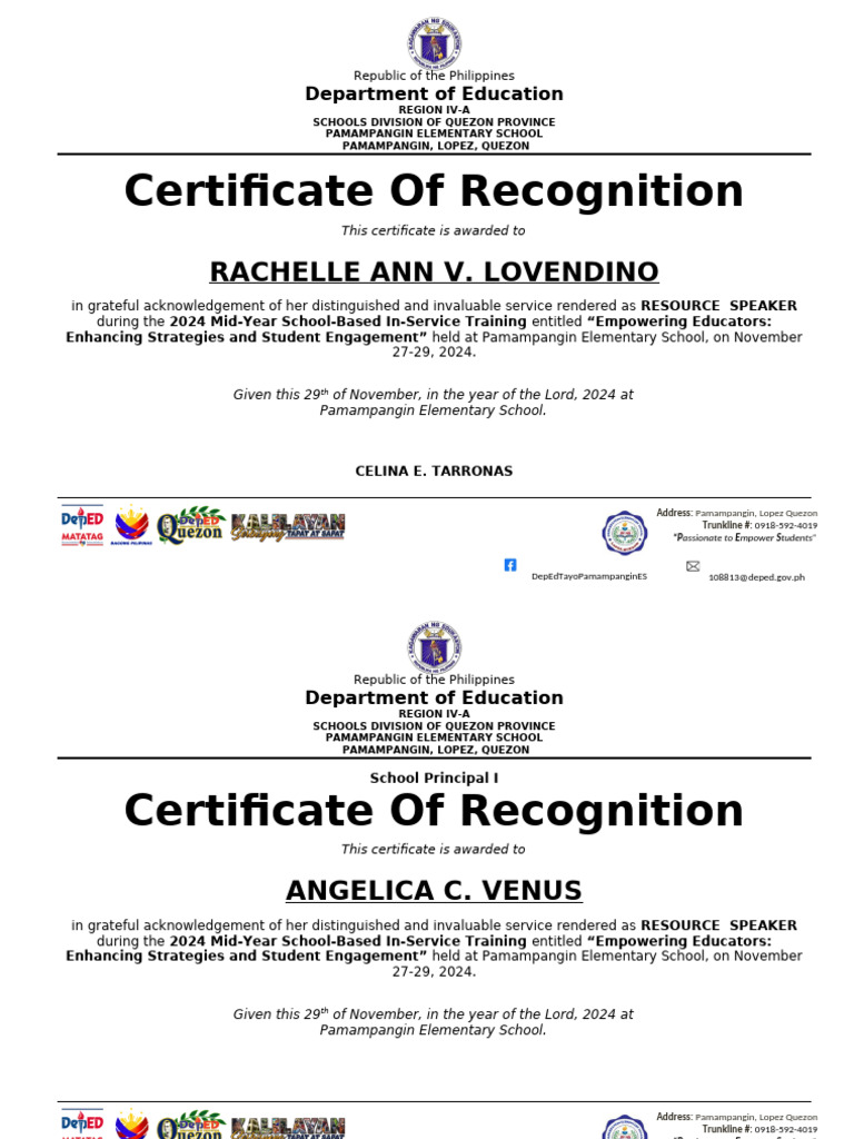 School Based Inset - Certificate | PDF | Social Institutions | Public Law