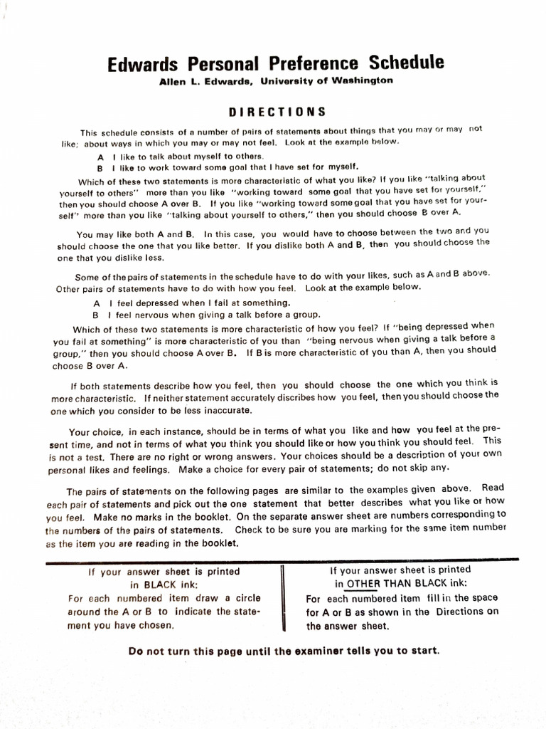 Edwards Personal Preference Que | PDF