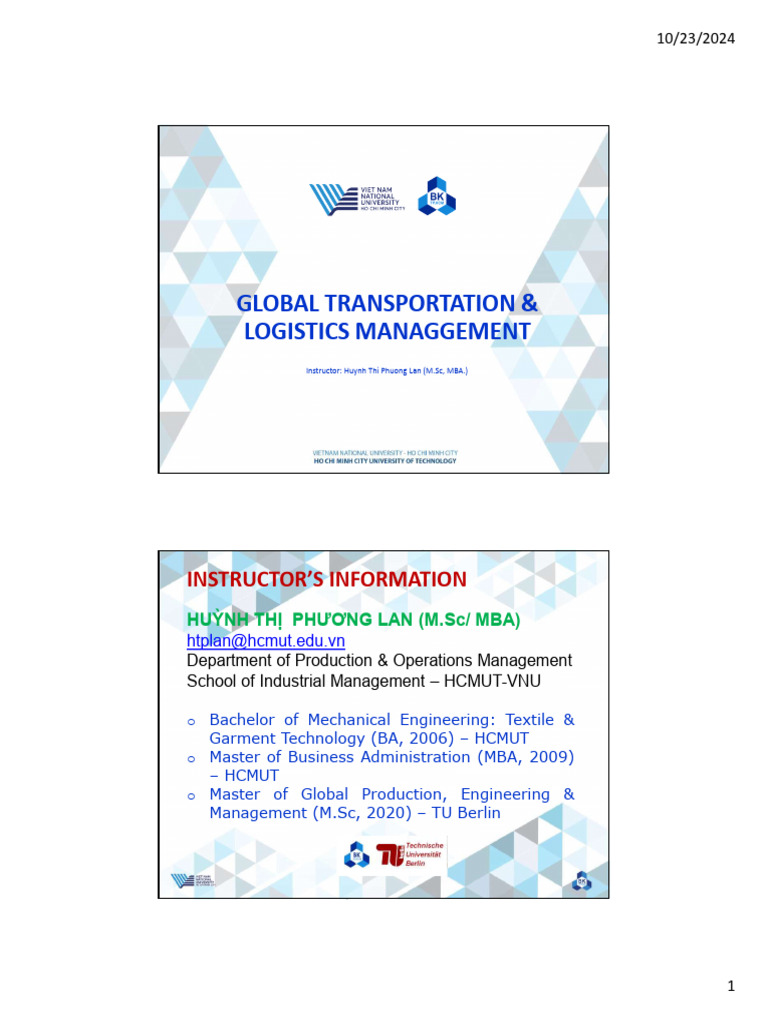 IM3039 GLTM Schedule (Eng) | PDF | Business Process | Logistics