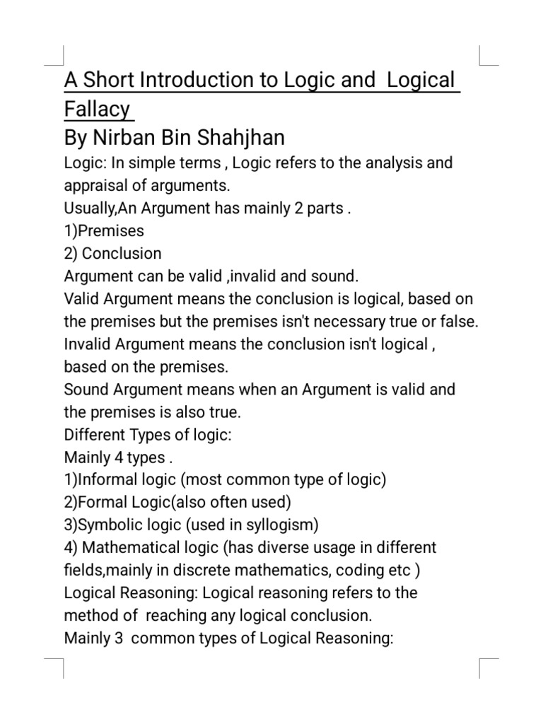 A Short Introduction To Logic and Logical Fallacy | PDF | Logic | Fallacy